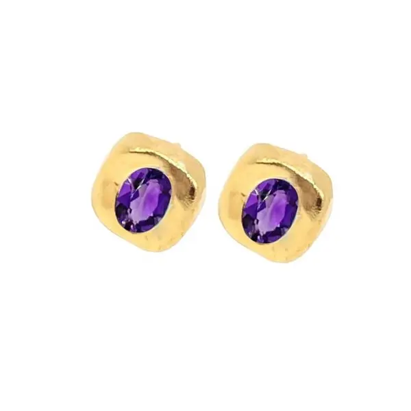 AMY DELSON JEWELRY Gold Vermeil Amethyst Stud Earrings - Purple/gold