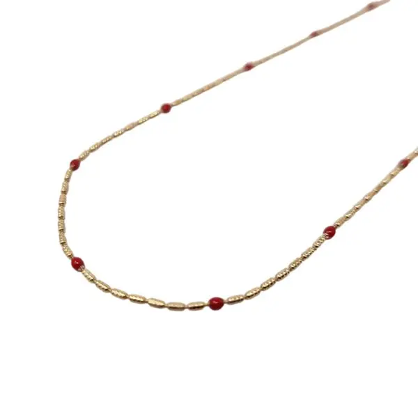 HARFI Beaded Gold Plated Fine Necklace - Gold/red