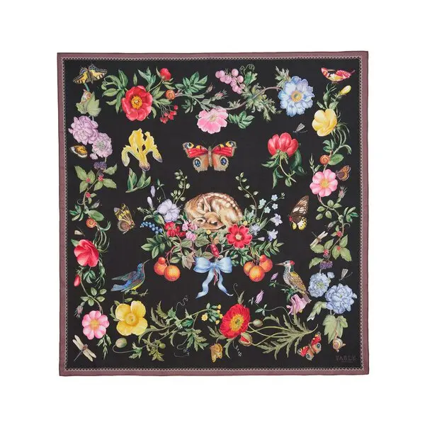 FABLE ENGLAND Alice's Garden Narrative Square Scarf - Black