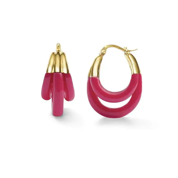 GOLD & HONEY Triple Hoop Lucite Earrings - Pink/gold