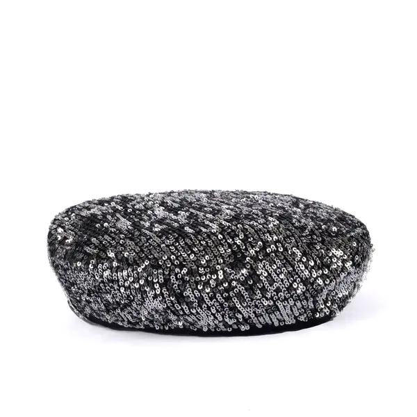 SIBI HATS Sequin French Beret - Silver/black