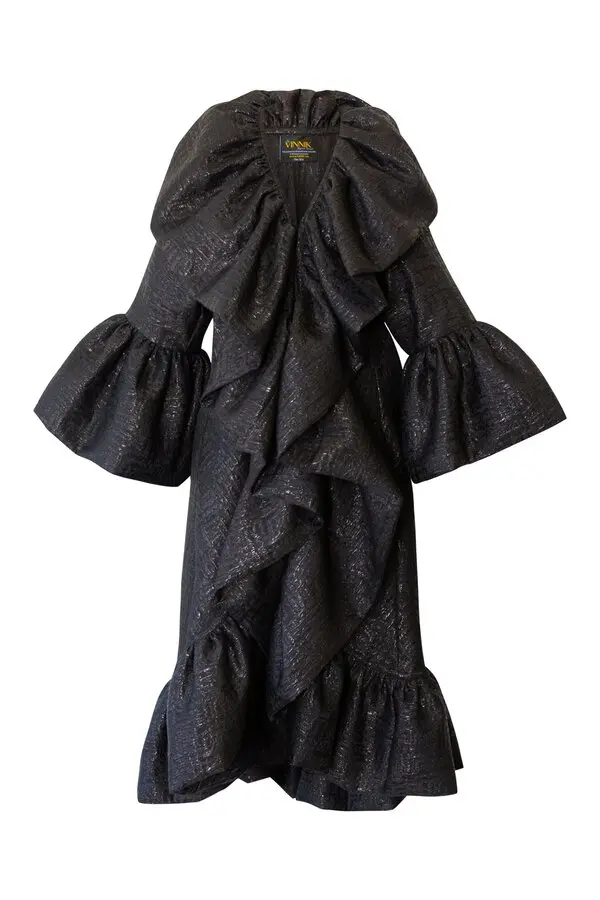 BYVINNIK Ruffle Jacquard Manhattan Opera Coat