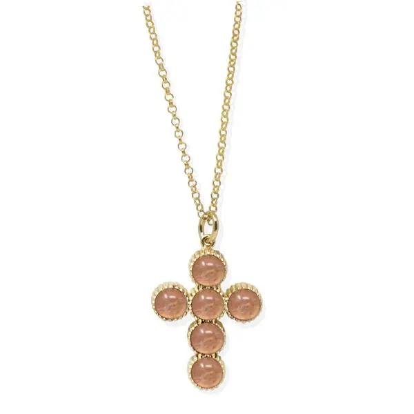 VINTOUCH ITALY Hope Gold-plated Tourmaline Cross Pendant Necklace - Pink