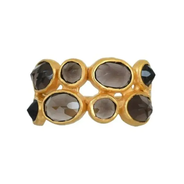 OPIUM JEWELS Jali Cocktail Smokey Quartz Ring - Gold/grey