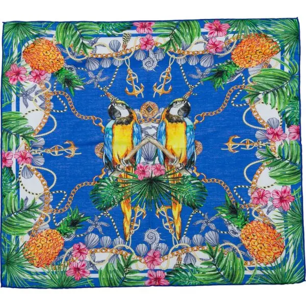 PERLAVERA Raisa Parrot Silk Large Scarf - Blue