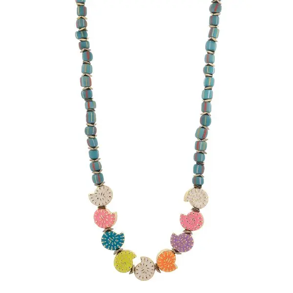EBRU JEWELRY Rainbow Aura Seashell Evil Eye Necklace - Blue