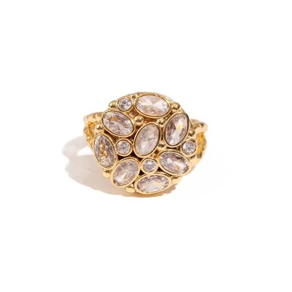 EBRU JEWELRY Radiant Cluster Swarovski Crystal Adjustable Ring - Gold