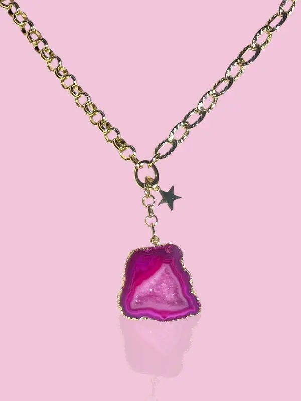 MAGPIE ROSE North Star Geode Statement Necklace - Pink