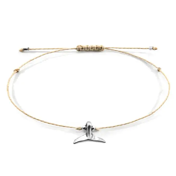 ANCHOR & CREW Sand Brown Mini Whale Silver And Rope Macrame Bracelet - Brown/gray