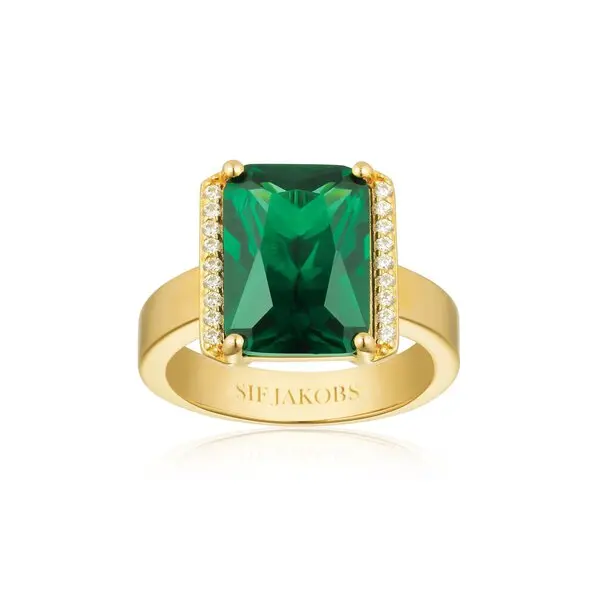 SIF JAKOBS JEWELLERY Gold Plated Ring With Zirconia - Green/gold
