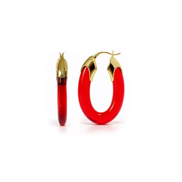 GOLD & HONEY Ruby Carved Oval Lucite Hoop Earrings - Red/gold