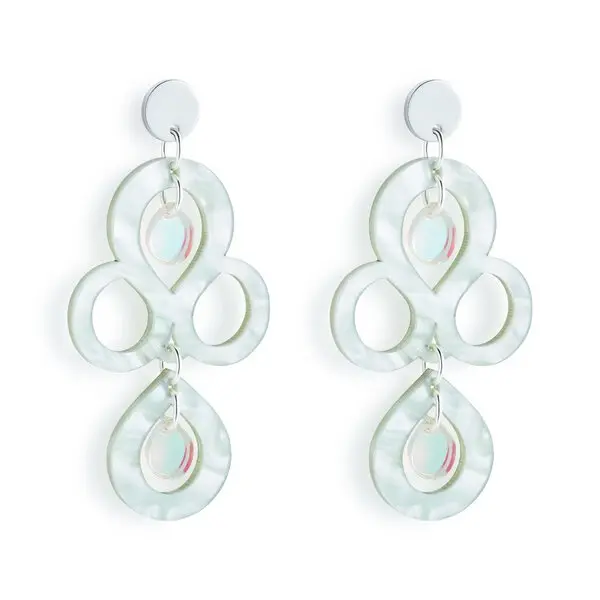 TOOLALLY Petite Batik Regent Green & Iridescent Drop Earrings - Green/silver