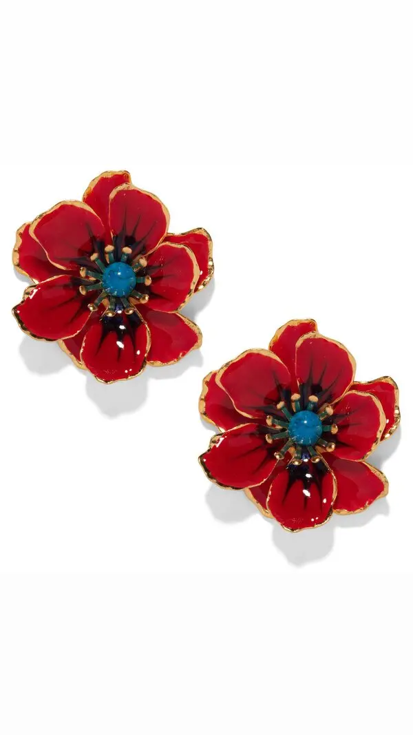 THE PINK REEF Floral Post Earrings - Red