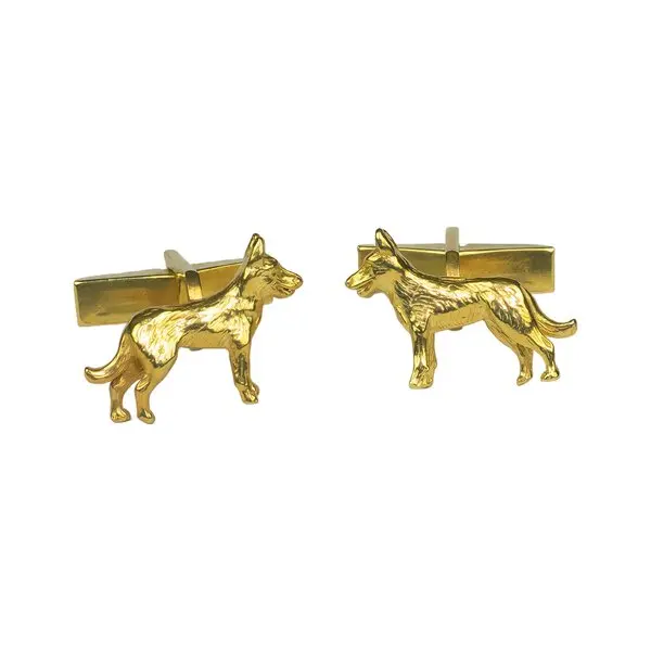 SIMON KEMP JEWELLERS German Shepherd Alsatian Cufflinks Eighteen Carat On Solid Sterling Silver - Gold