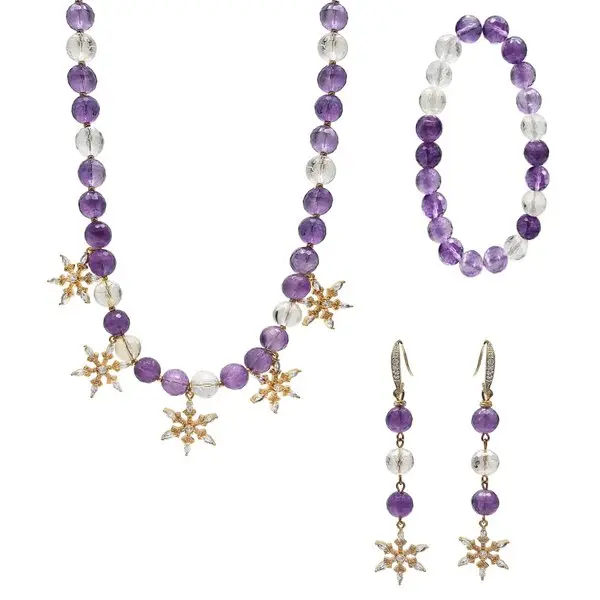 FARRA Amethyst And Snowflake Pendant Jewelry Set - Purple