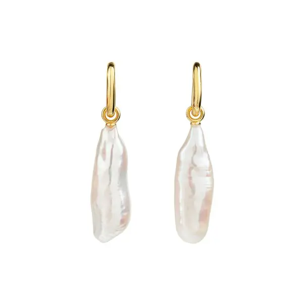 ORA PEARLS Aetia Long Baroque Pearl Hoop Earrings - Gold
