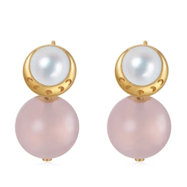 AUROZIA Starry Moon Lunar Phase Stud Earrings - Pink
