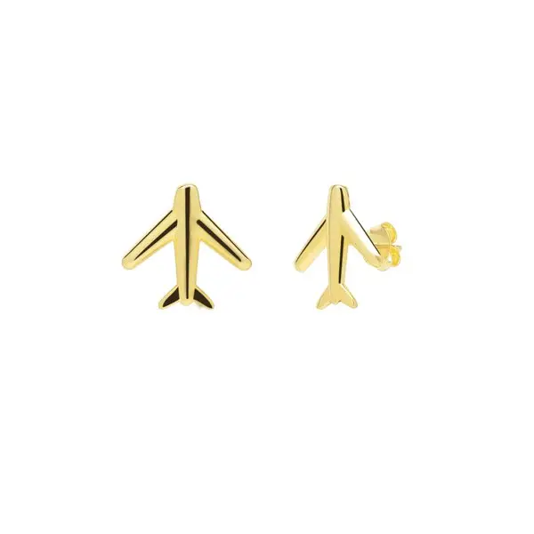 SPERO LONDON Airplane Sterling Silver Stud Earrings - Gold