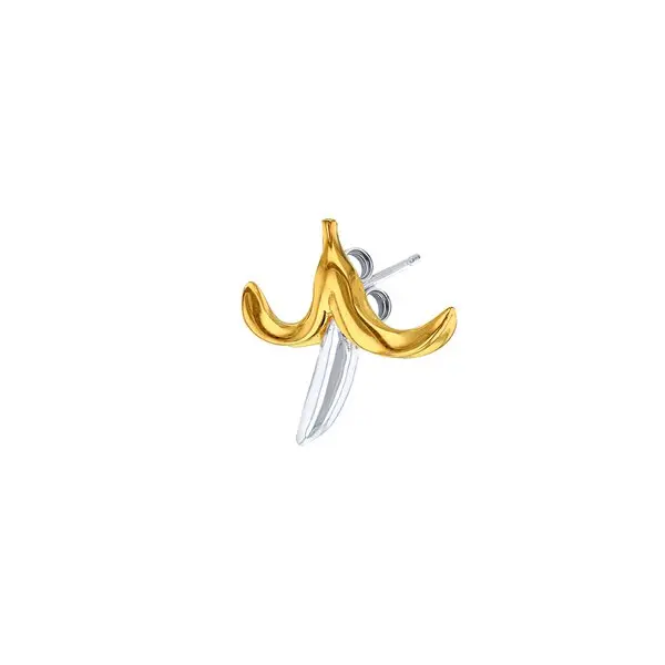 TRUE ROCKS 18kt Gold Plated & Sterling Silver Two Tone Banana Stud - Gold/silver