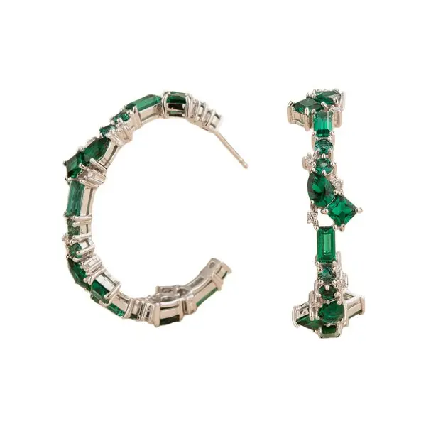 JUVETTI  Emerald And Diamond Hoop Earrings - Green