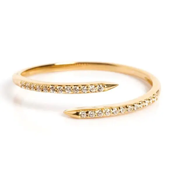 VICSTONENYC FINE JEWELRY Rolling Diamond Open Cuff Solid Gold Ring - Yellow
