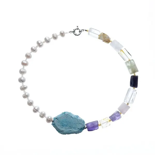 SILVER MOON Sterling Silver, Pearl, And Gemstone Necklace - Gray