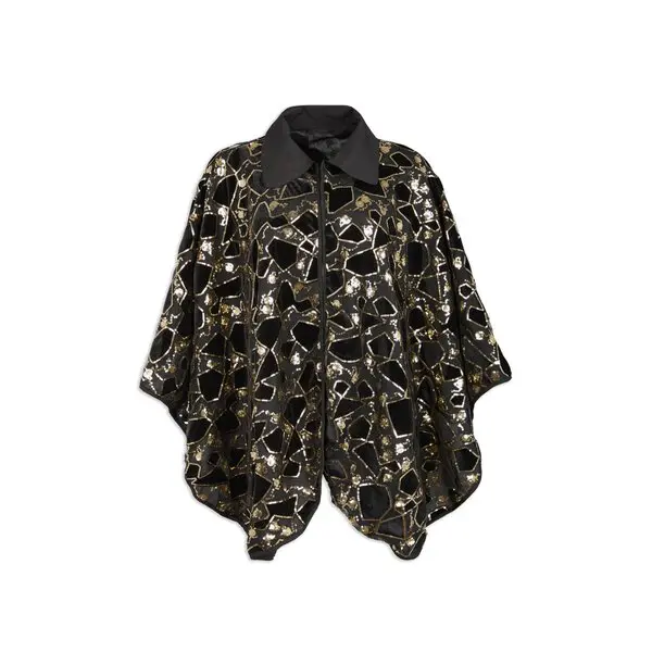 Saachi Velvet Sequin Collared Capelet