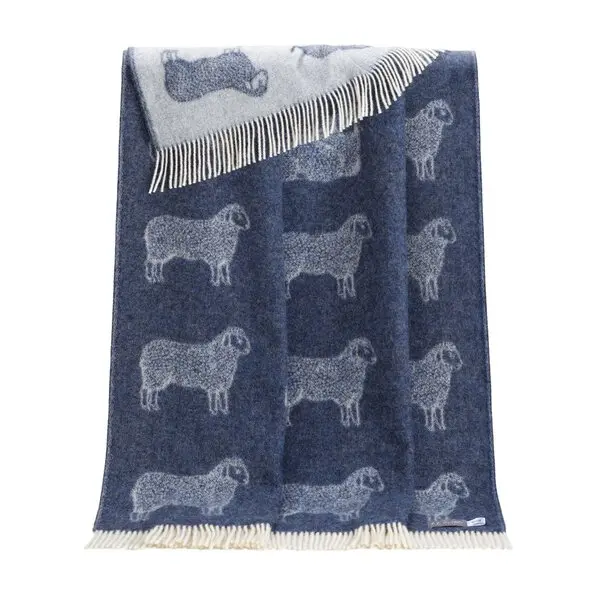 J.J.Textile Blue / White Denim Blue Sheep Wool Thow - Blue/white