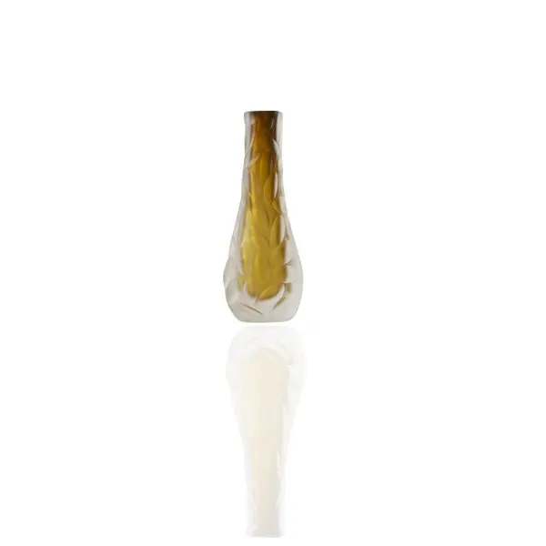MARLETH Murano Colored Glass Vase With Satin Leaf Pattern – Golden Amber Core - Yellow