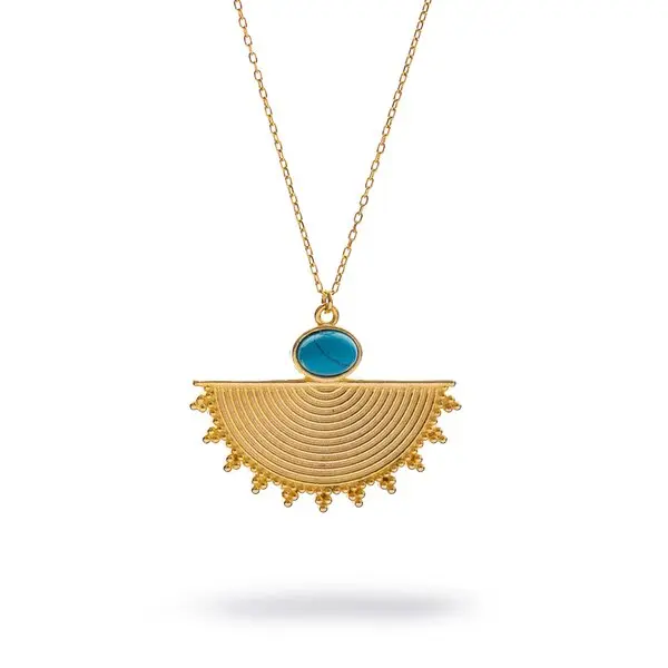 EBRU JEWELRY Cleopatra Sunburst Turquoise Necklace - Gold/blue