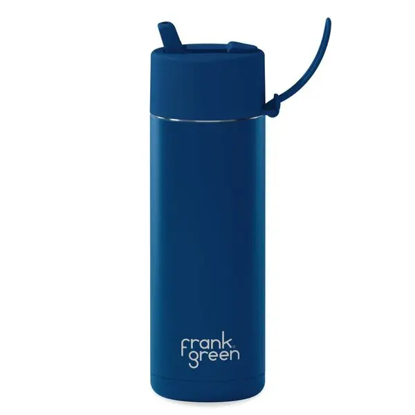FRANK GREEN 20oz Stainless Steel Ceramic Reusable Bottle Deep Ocean With Flip Straw Lid - Blue