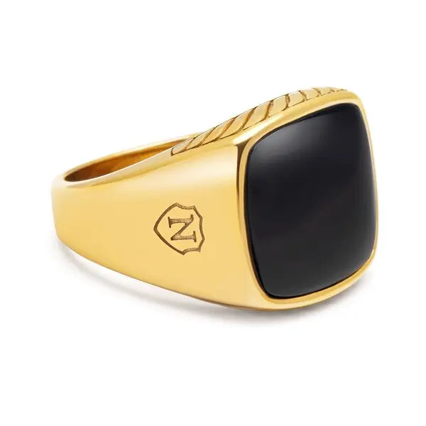 NIALAYA JEWELRY Signet Ring With Black Onyx - Gold/black