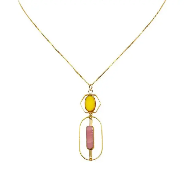 ARACHELI STUDIO Geometric Chain Necklace - Pink/yellow