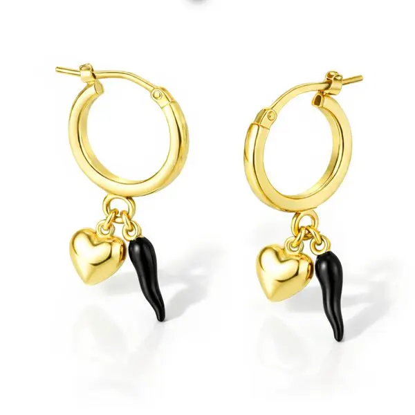 UNALOE Heart And Horn Charm Hoop Earrings - Gold/black