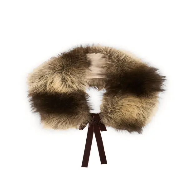 Saachi Faux Fur Tie Collar - White/brown