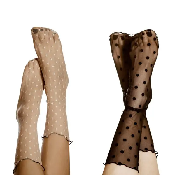 OH!ZUZA NIGHT&DAY Sheer Polka Dot Tulle Socks Twin Pack - Black/white
