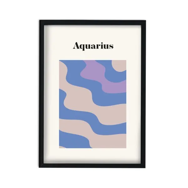 FANCLUB Blue / Pink / Grey Aquarius Zodiac Star Sign A3 Art Print - Blue/pink/grey