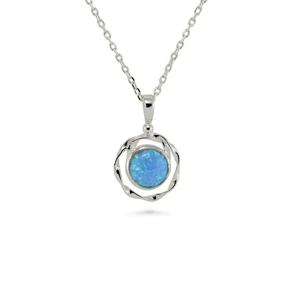 ISLA SILVER Sterling Silver Opal Pendant Necklace - Blue/silver