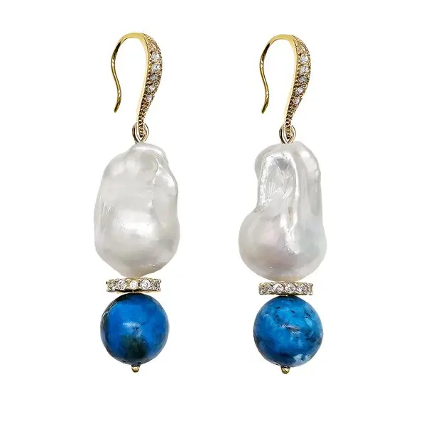 FARRA Baroque Pearl And Gemstone Drop Earrings - Blue