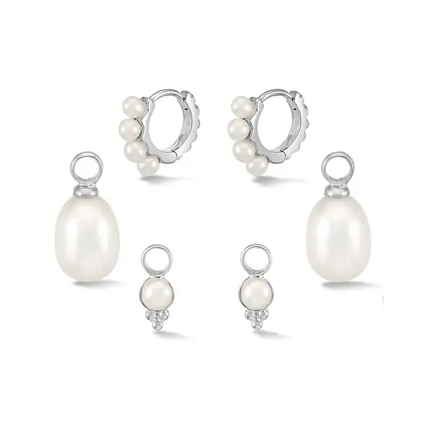 DOWER & HALL Timeless Pearl Hoop Set - Silver