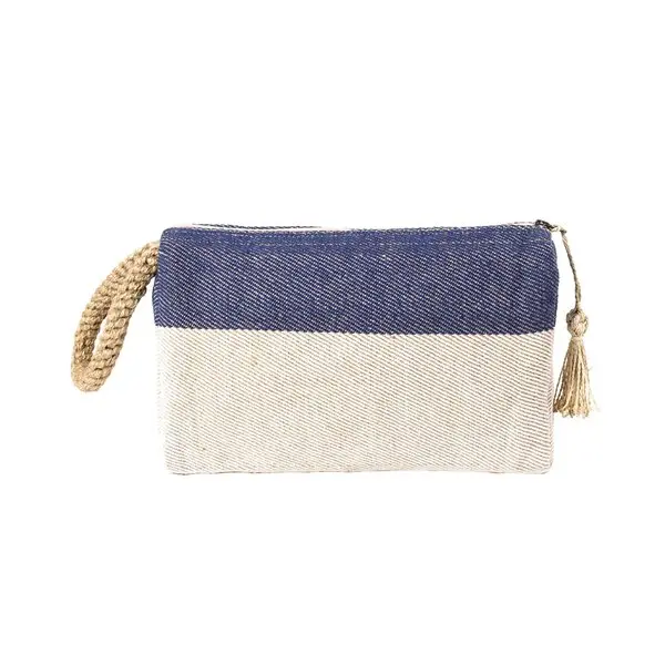 KORISSA Handwoven Jute-cotton Block Clutch - Blue