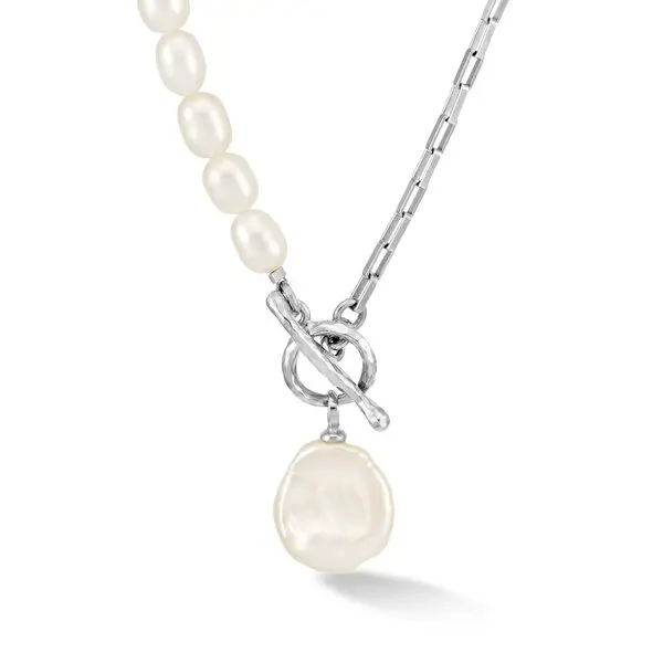 DOWER & HALL Sterling Keshi Charm Drop Pearl Luna Necklace - Silver