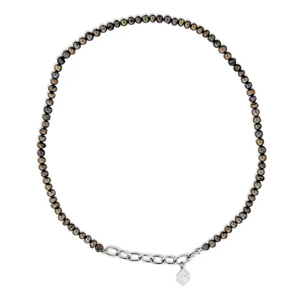 SALLY SKOUFIS Sterling Silver Necklace With Natural Black Pearl - Black/silver