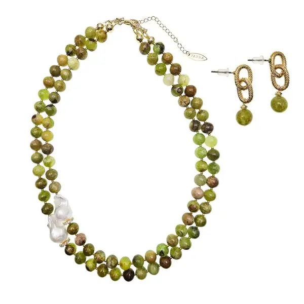 FARRA Opal And Baroque Pearl Jewelry Set - Green