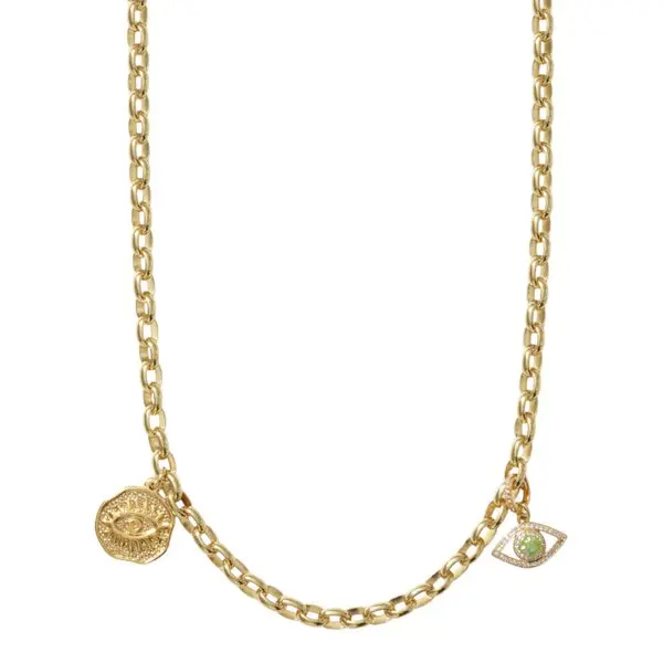ALEXIE OF ATHENS Double Vision Evil Eyes Charm Chain - Gold