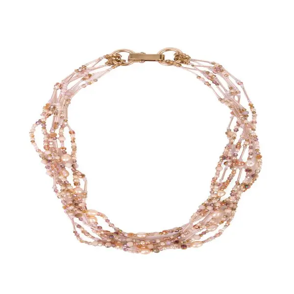 Saachi Beaded Layered Necklace - Pink