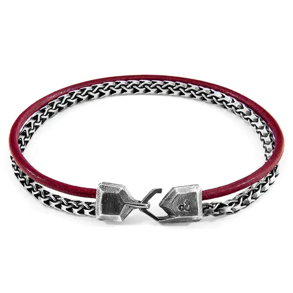 ANCHOR & CREW Bowspirit Mast Round Leather And Sterling Silver Bracelet - Red