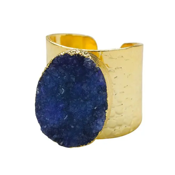 YAA YAA LONDON Crystal Agate Gemstone Statement Ring - Blue