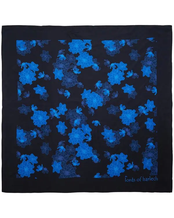 LORDS OF HARLECH Sofia Silk Scarf Softbloom Navy - Grey