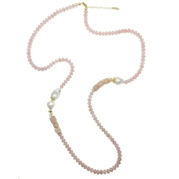 FARRA Rose Quartz Baroque Necklace - Pink